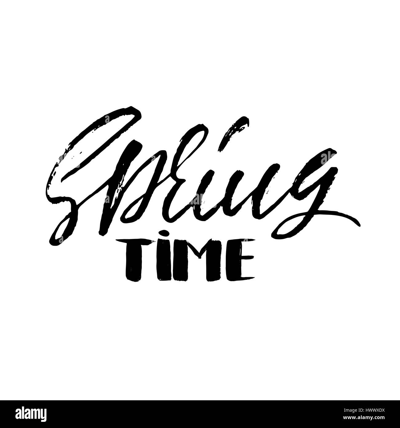 Handwritten spring design. Spring Time hand drawn calligraphy letters ...