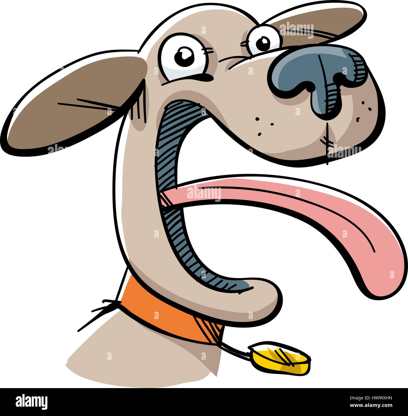 A cartoon face of a happy, pet dog with a frinedly smile and a collar ...