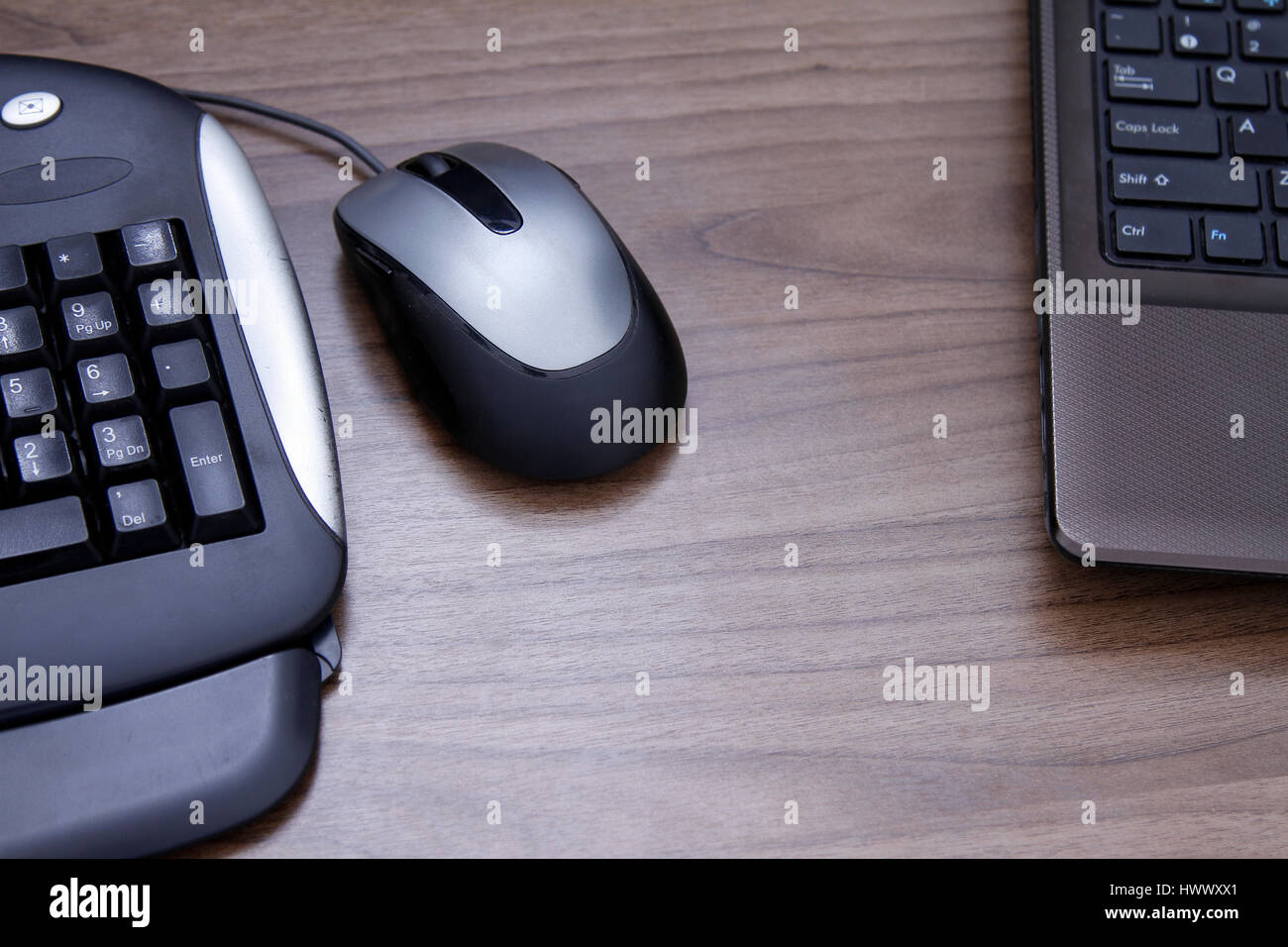 Desktop desk with mouse and keyboard details Stock Photo - Alamy