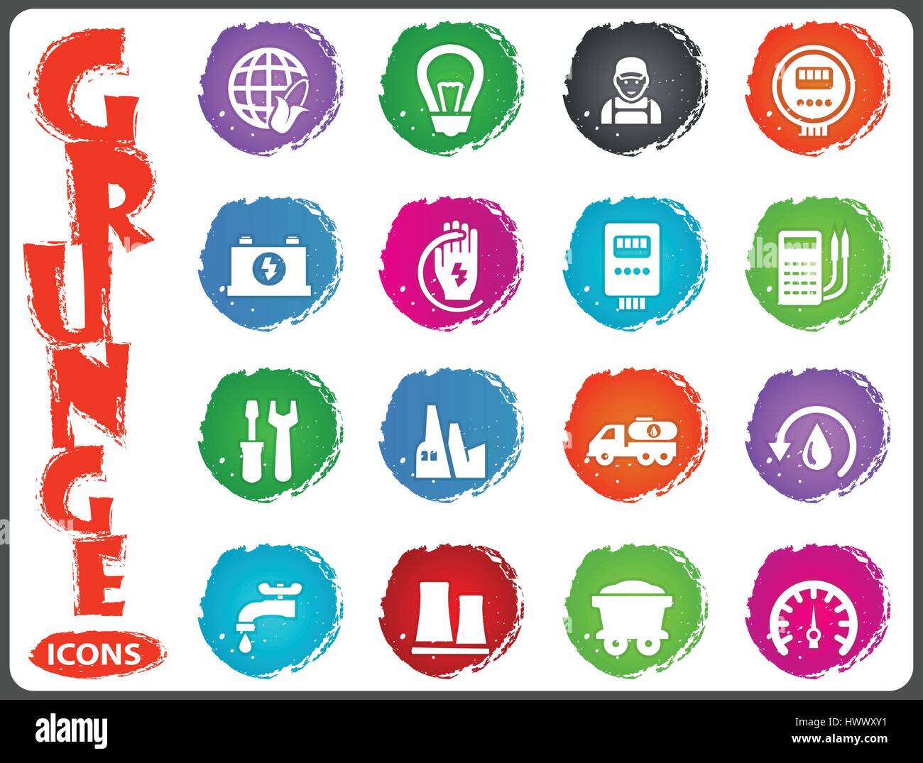 Alternative energy icons set for web sites and user interface in grunge ...