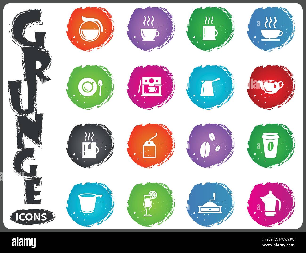 Cafe symbol icons for user interface design in grunge style Stock ...