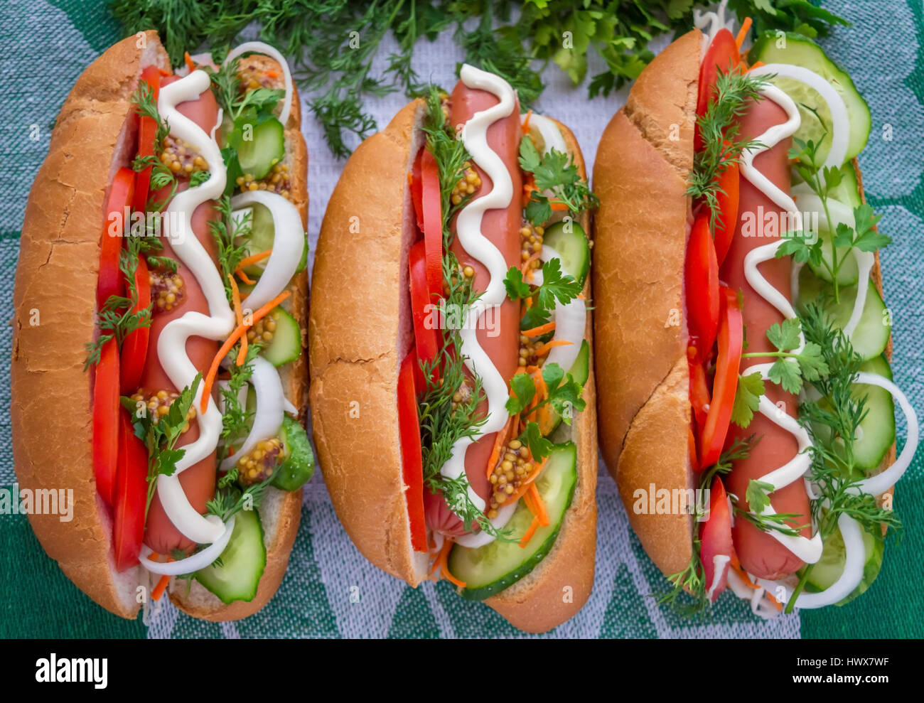 Hot Dog. Fast food. The top view Stock Photo - Alamy