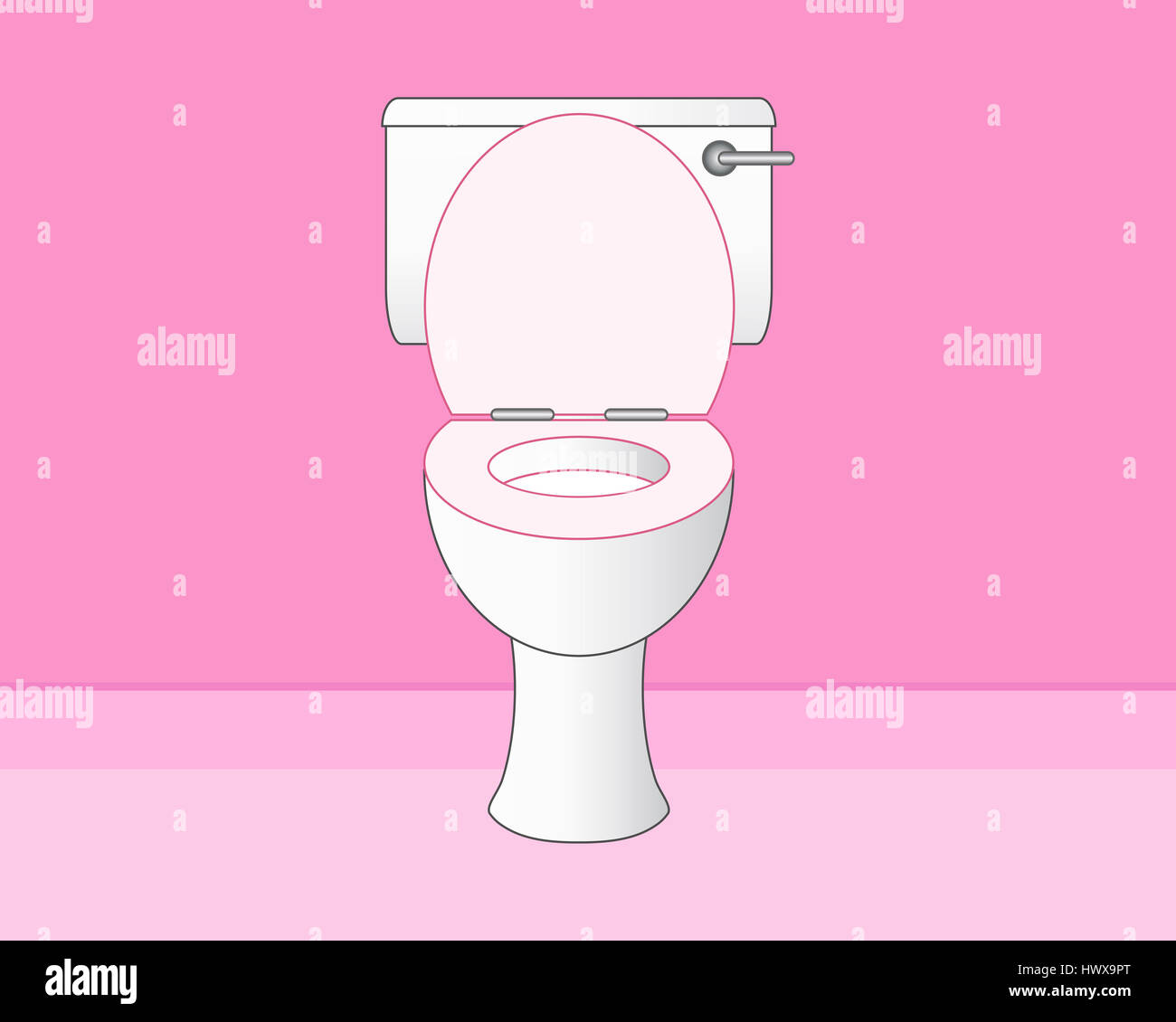 an illustration of a clean white toilet in a pink bathroom with space ...