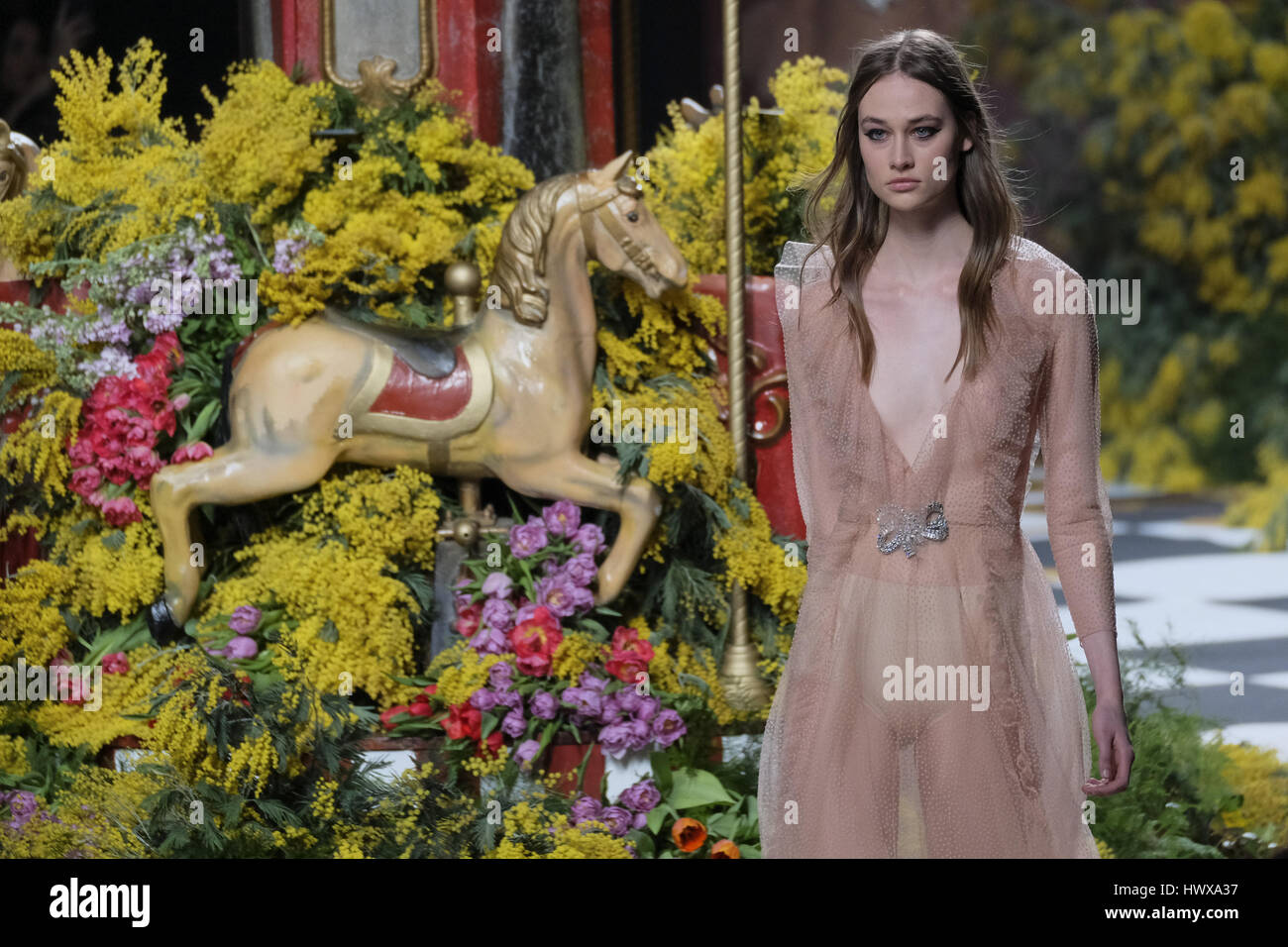 A model on the catwalk at the Jorge Vazquez show during the Mercedes ...