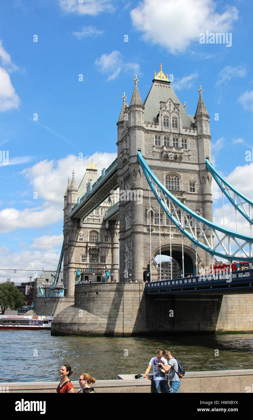 Sunny day and blue sky at Tower Bridge London, England, UK Stock Photo ...