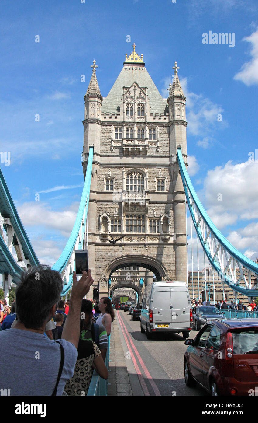 Sunny day and blue sky at Tower Bridge London, England, UK Stock Photo ...