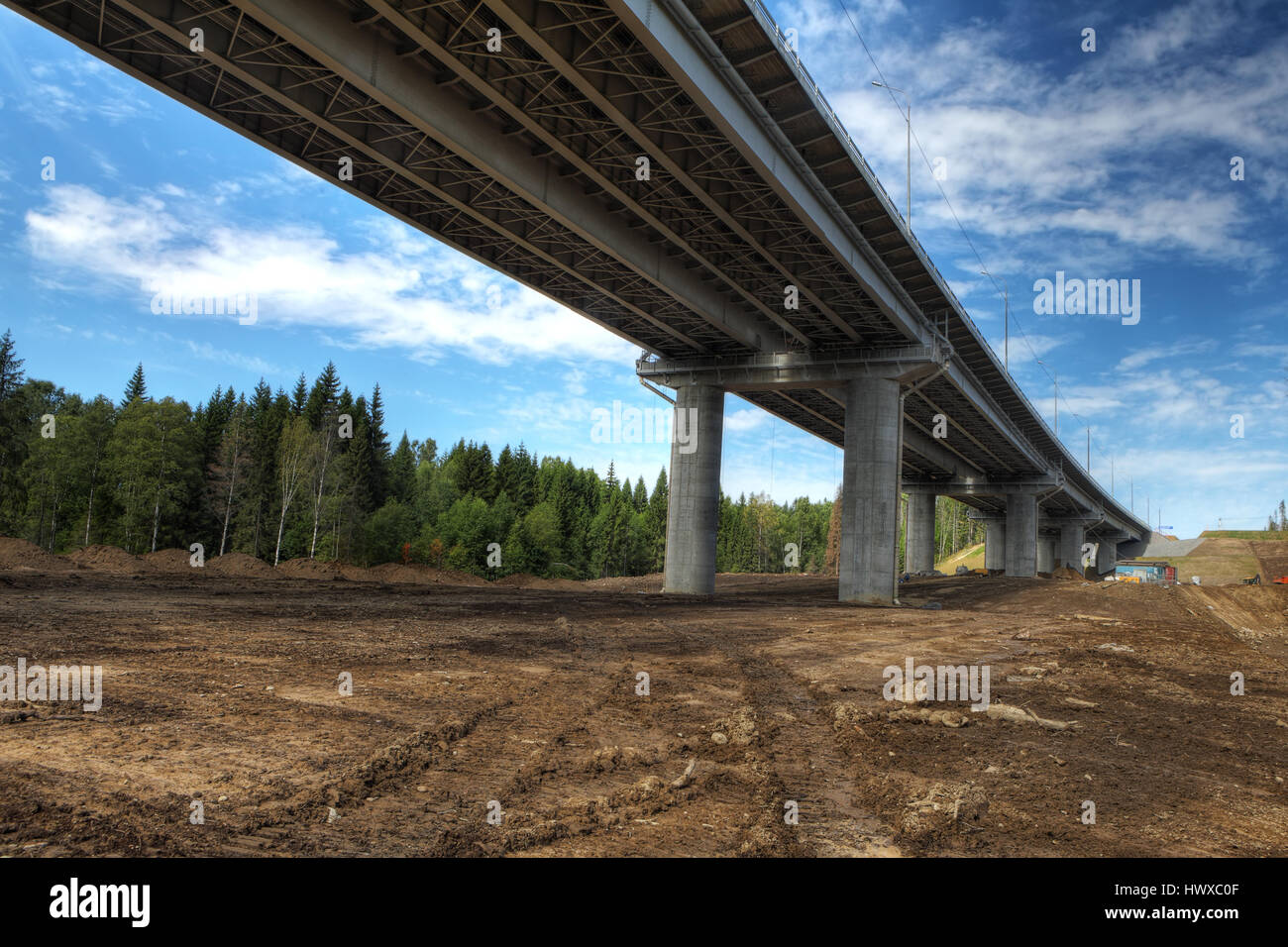 Saint Petersburg, Russia - August 7, 2015: Bridge spans of the overpass ...
