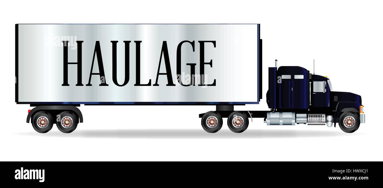 The front end of a large lorry over a white background with Haulage ...