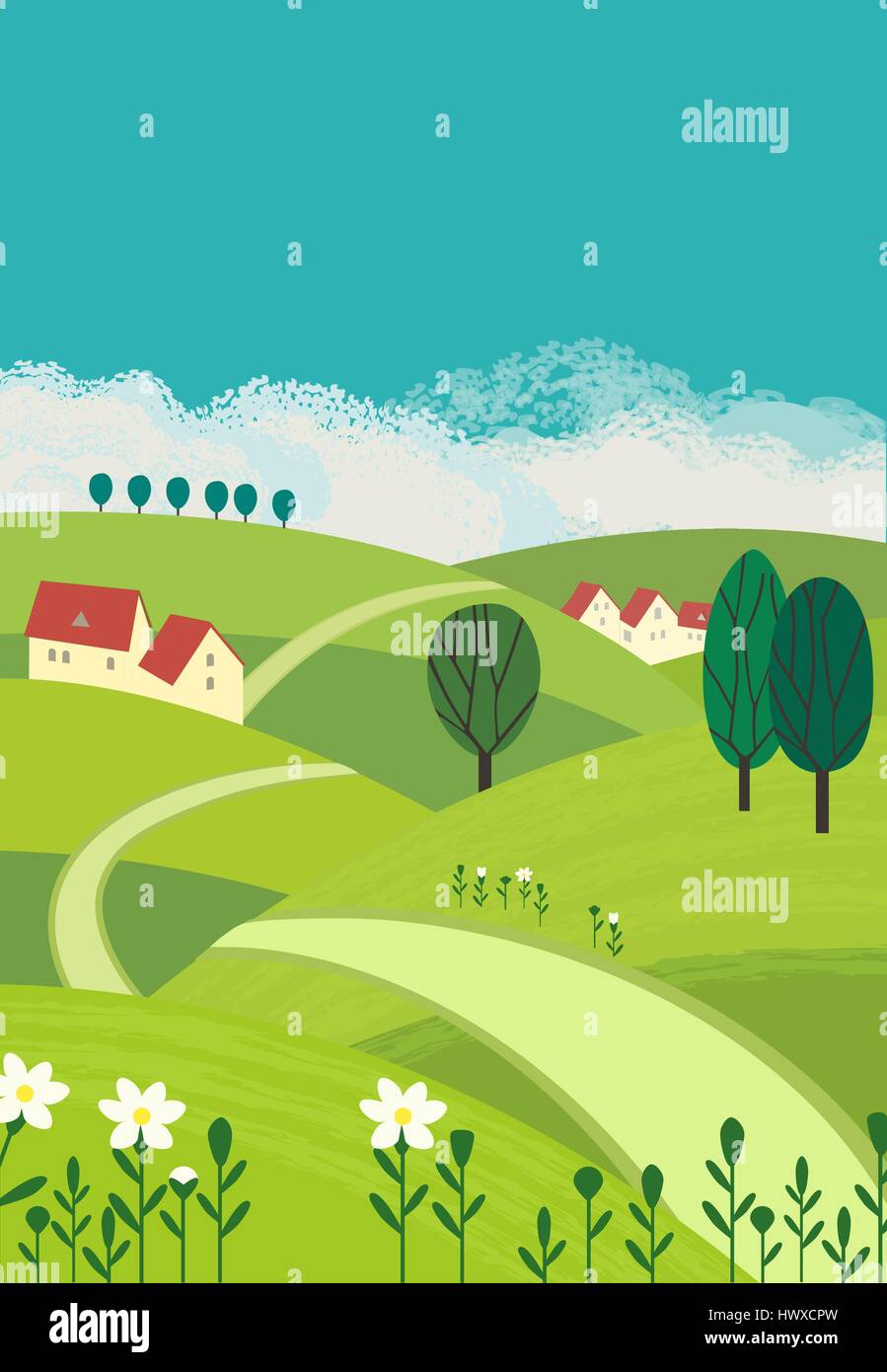 Landscape road hill retro Stock Vector Images - Alamy