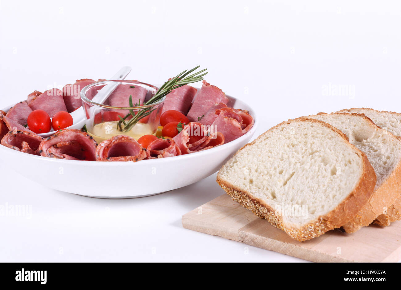 Cold Meat Catering Platter with bread Stock Photo - Alamy