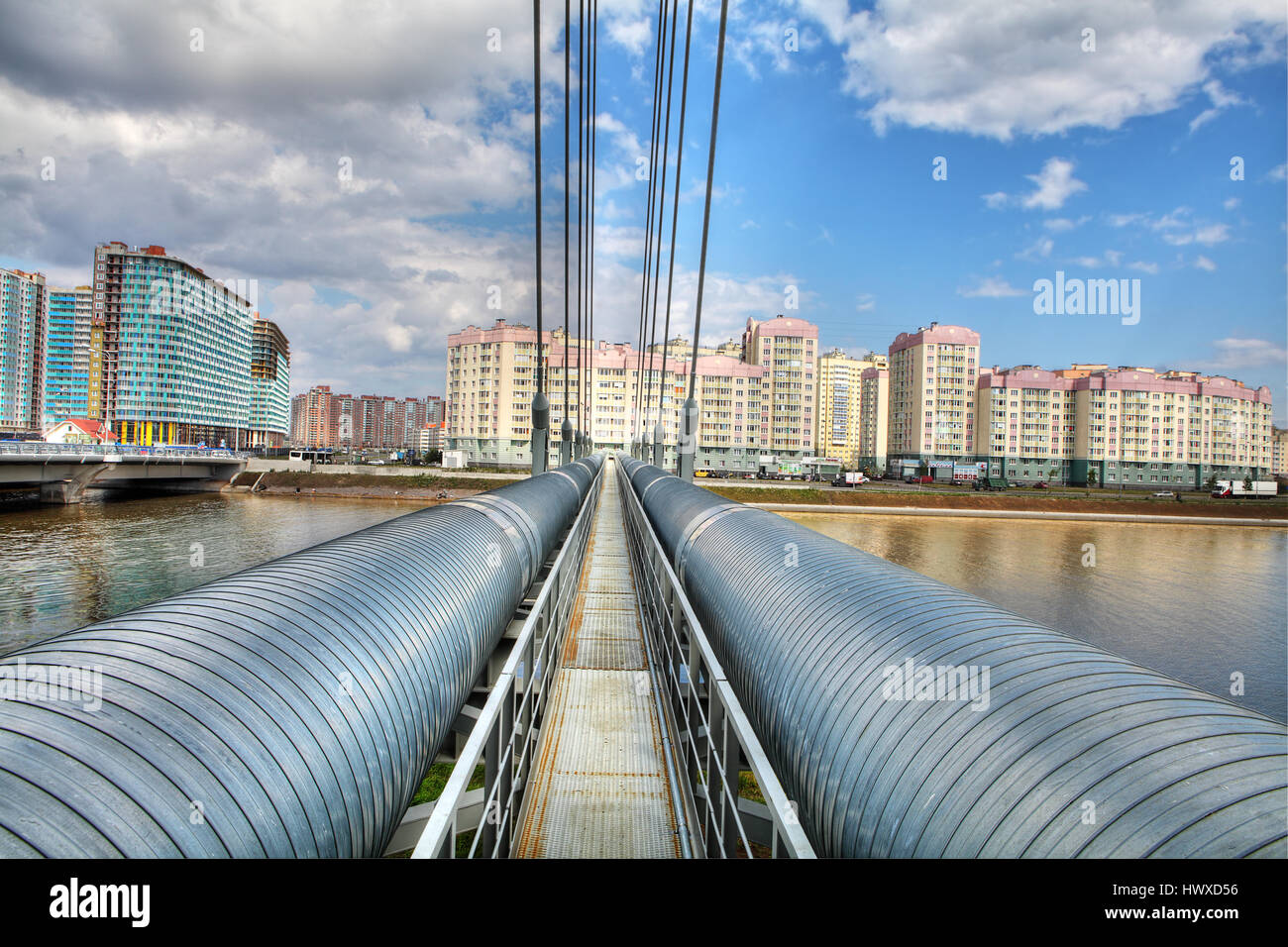 Cable stayed steam pipe bridge hi-res stock photography and images - Alamy