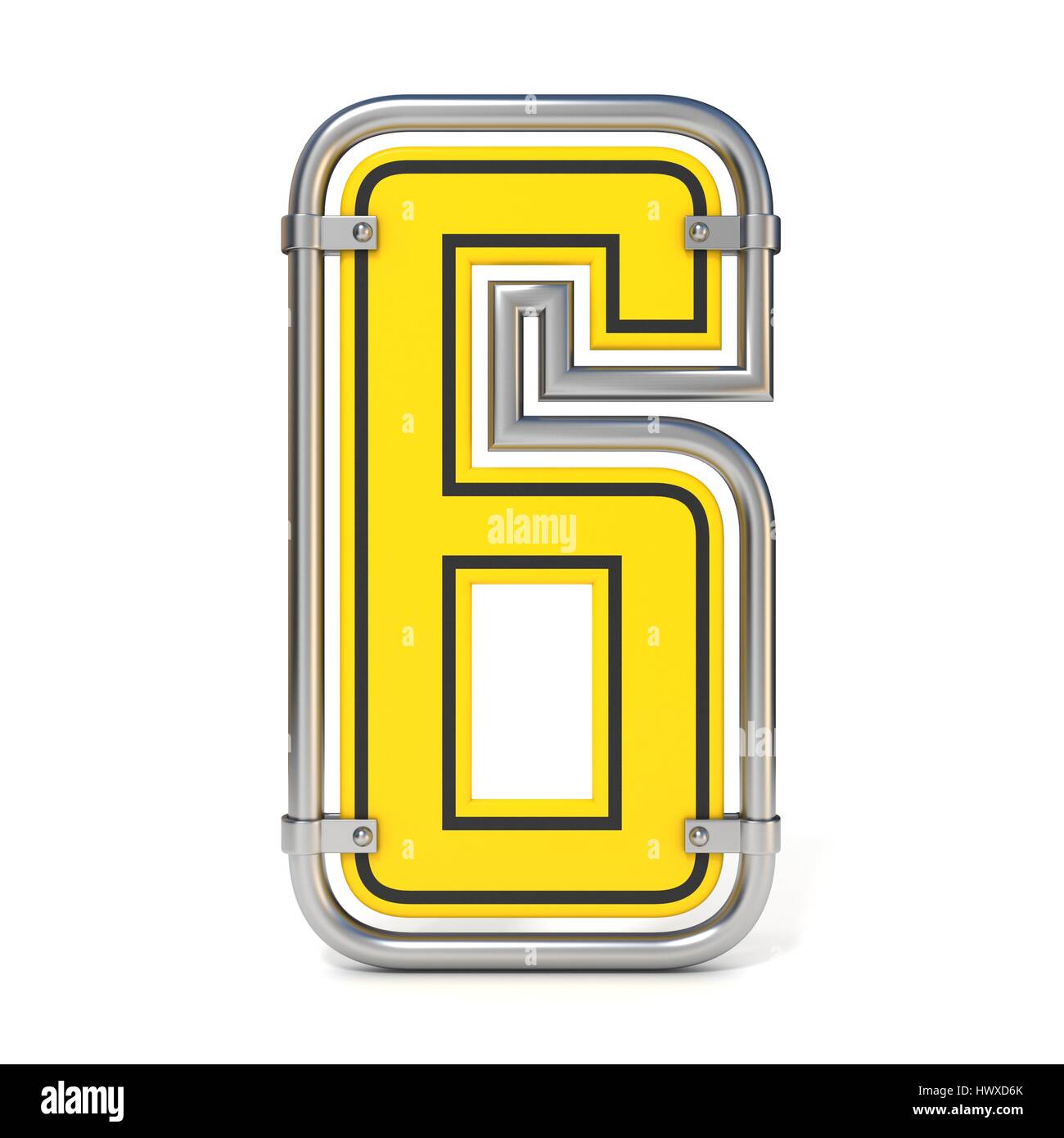 Framed traffic road sign FONT number 6 3D render illustration isolated ...