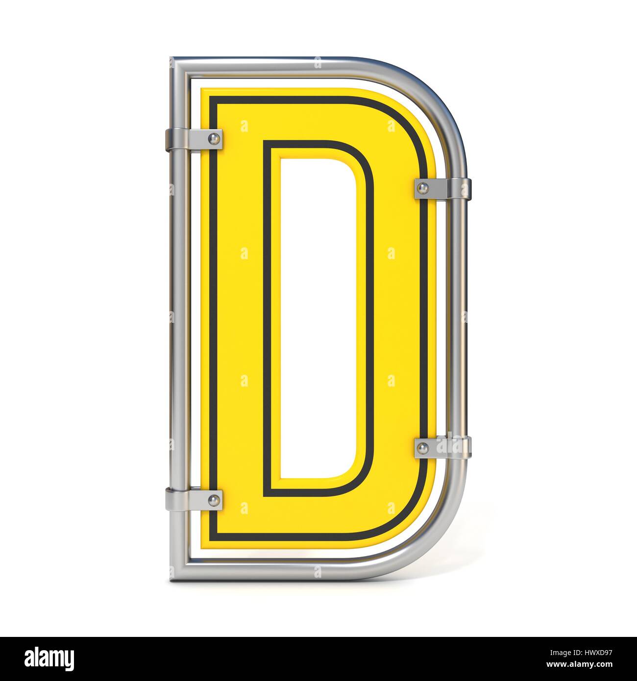 Framed traffic road sign FONT letter D 3D render illustration isolated ...