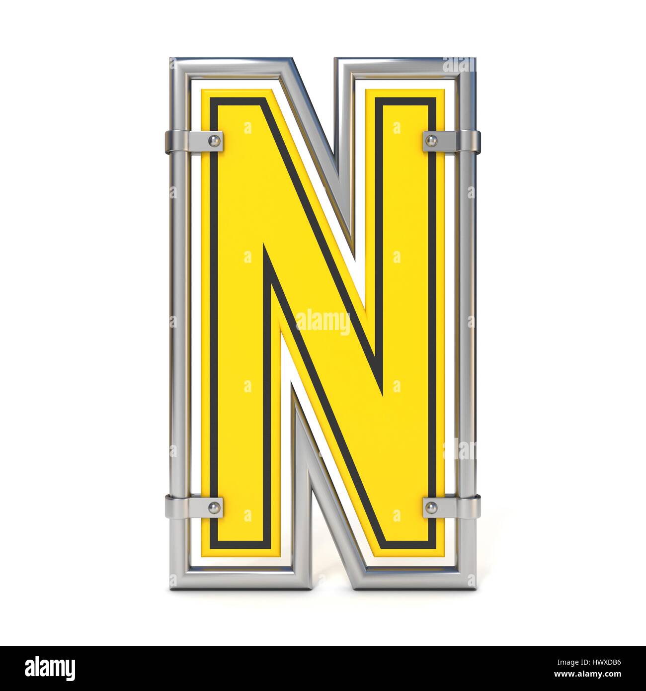 Framed traffic road sign FONT letter N 3D render illustration isolated ...