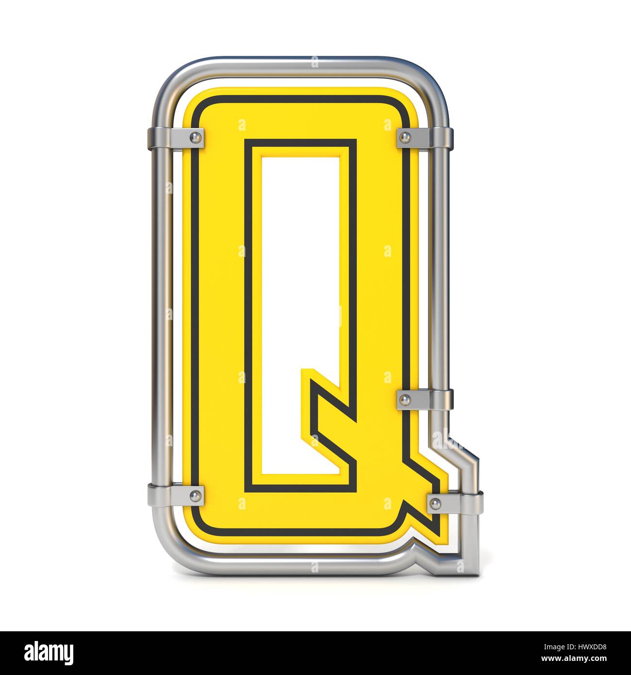 Framed traffic road sign FONT letter Q 3D render illustration isolated ...