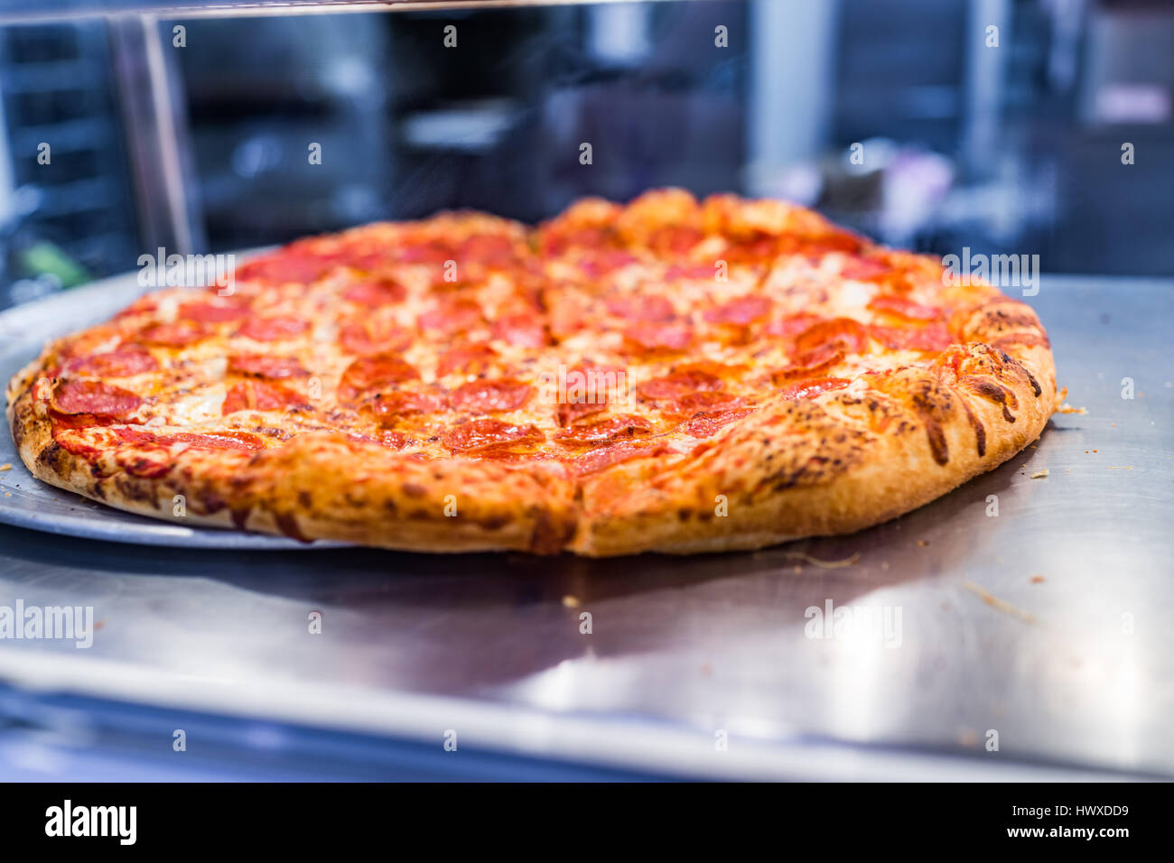 Pepperoni pizza macro closeup Stock Photo - Alamy