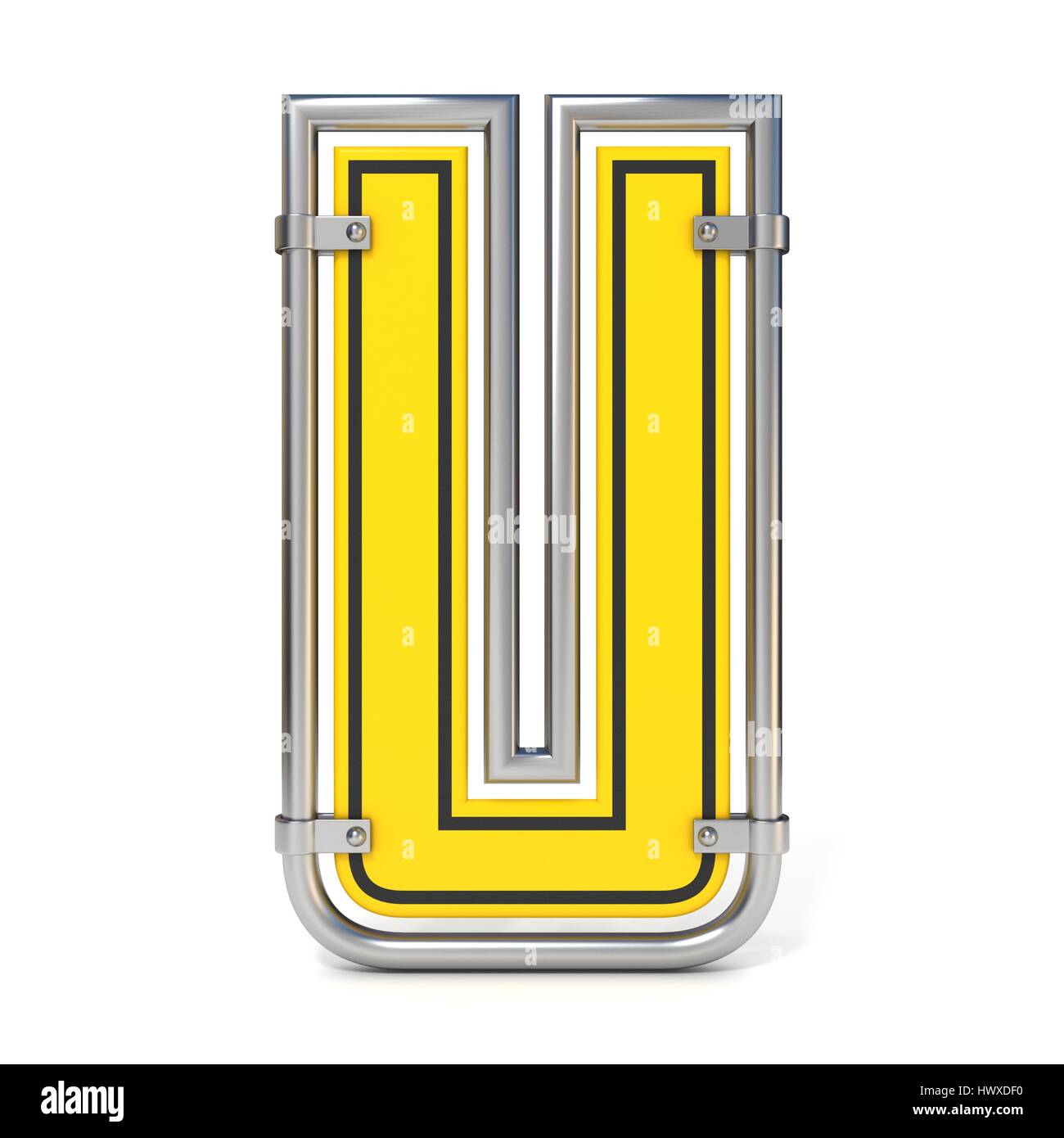 Framed traffic road sign FONT letter U 3D render illustration isolated ...