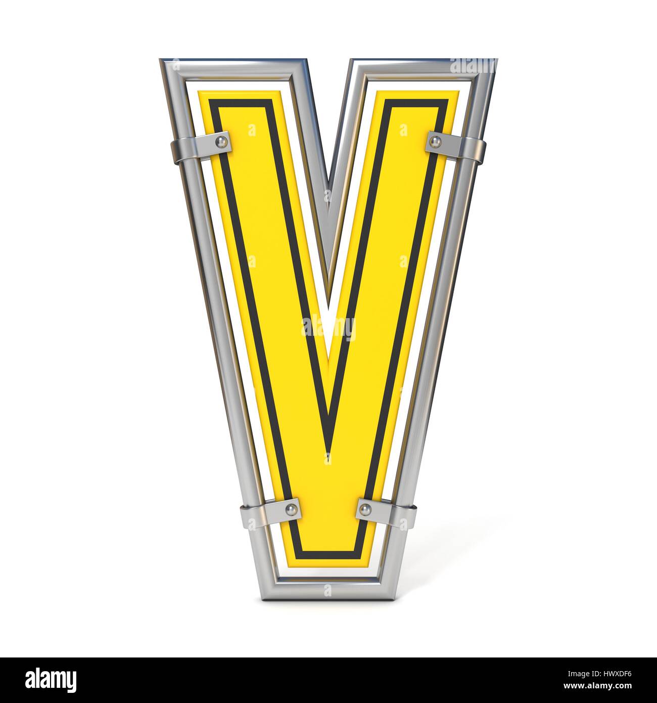 Framed traffic road sign FONT letter V 3D render illustration isolated ...