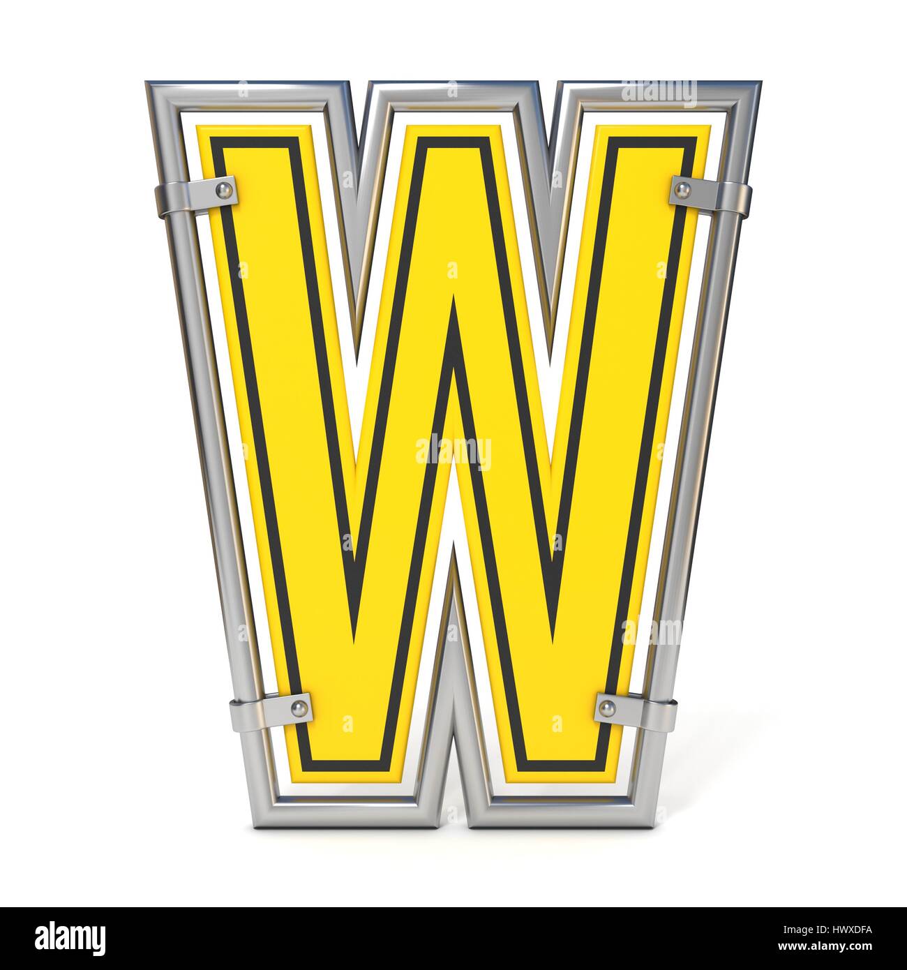 Framed traffic road sign FONT letter W 3D render illustration isolated ...
