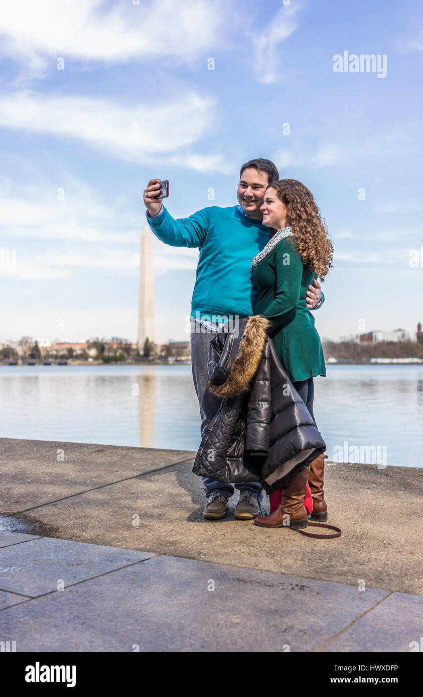 Washington DC, USA - March 17, 2017: Couple taking a selfie at Tidal ...