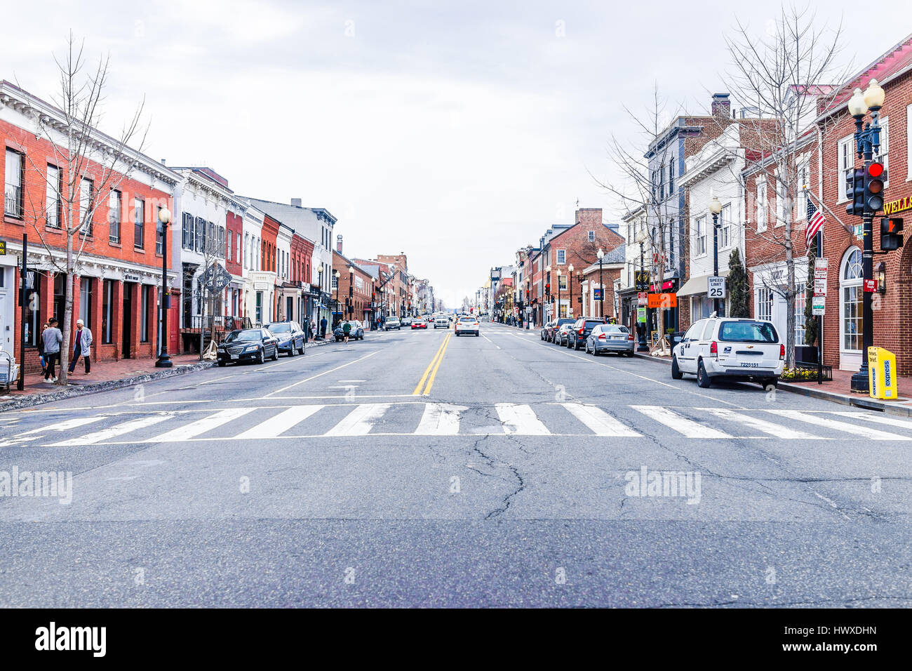 Washington DC, USA - March 20, 2017: Street and shops in Georgetown ...