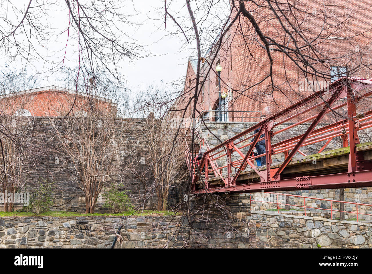 Washington DC, USA - March 20, 2017: Georgetown bridge with person ...