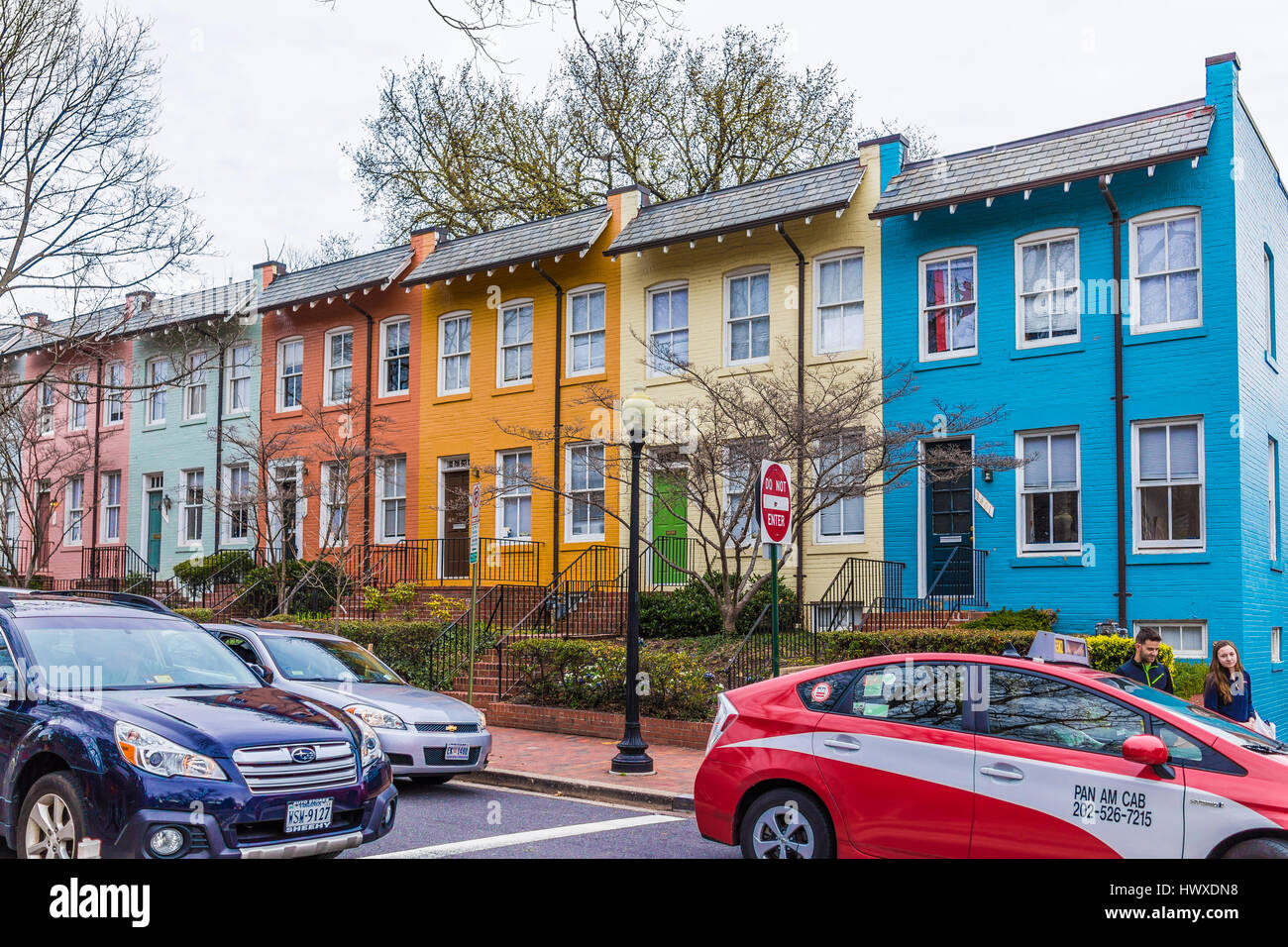 Washington DC, USA - March 20, 2017: Colorful town houses in ...
