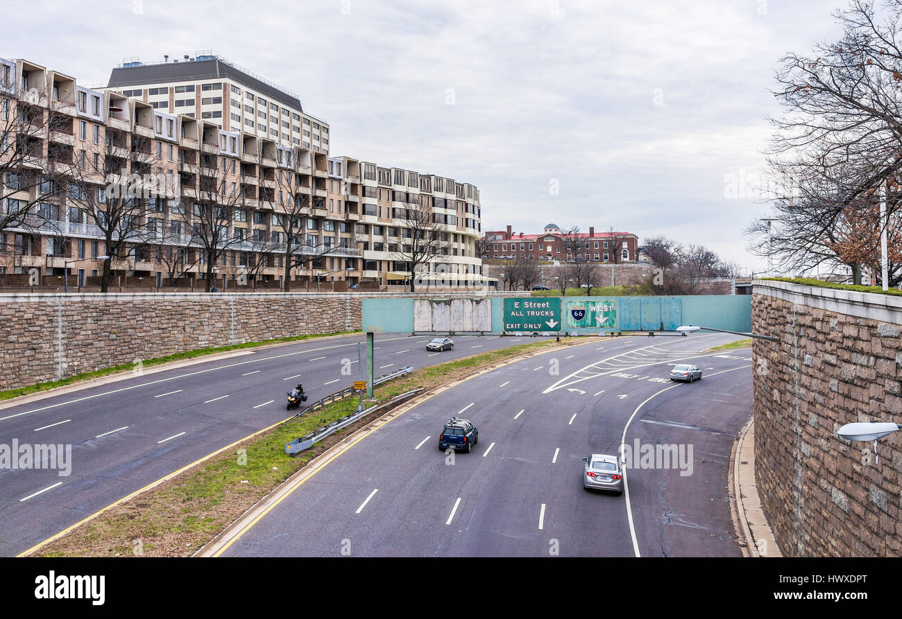Washington DC, USA - March 20, 2017: Aerial view of interstate highway ...