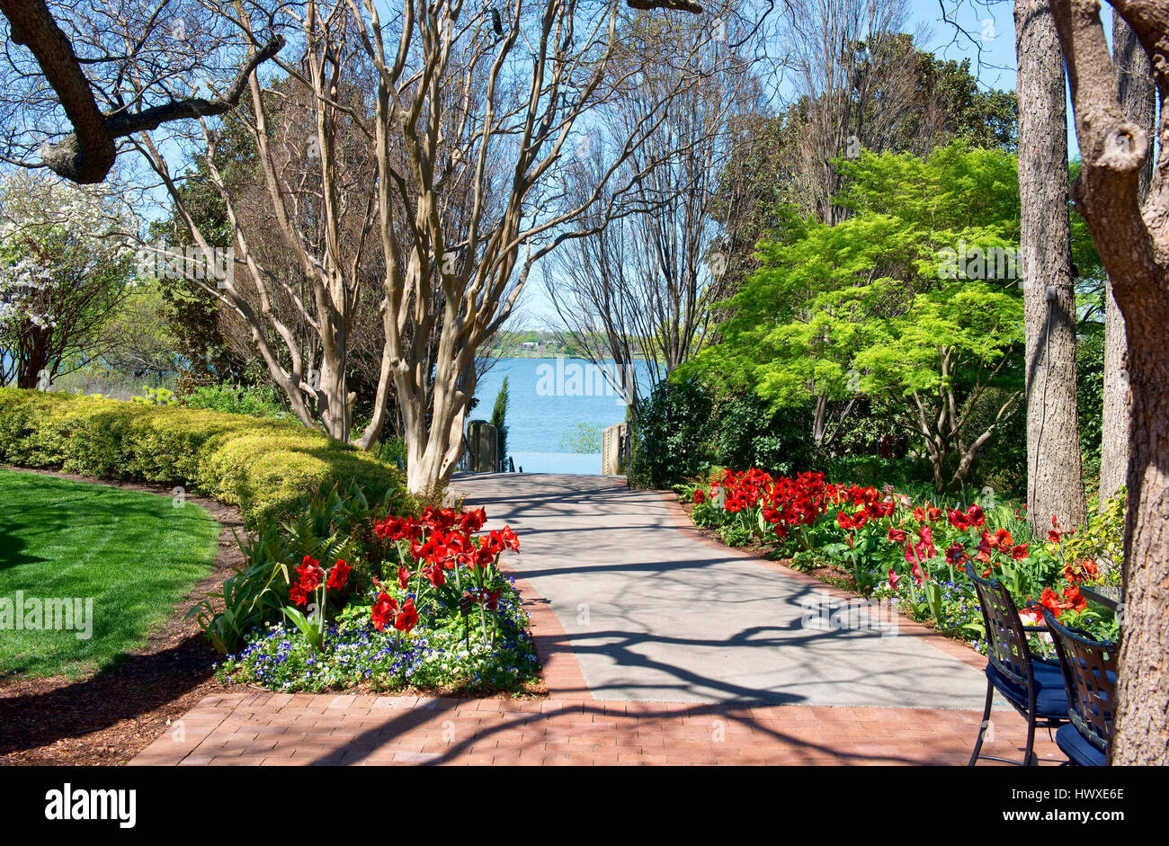 Spring time in a beautiful garden pathway Stock Photo - Alamy