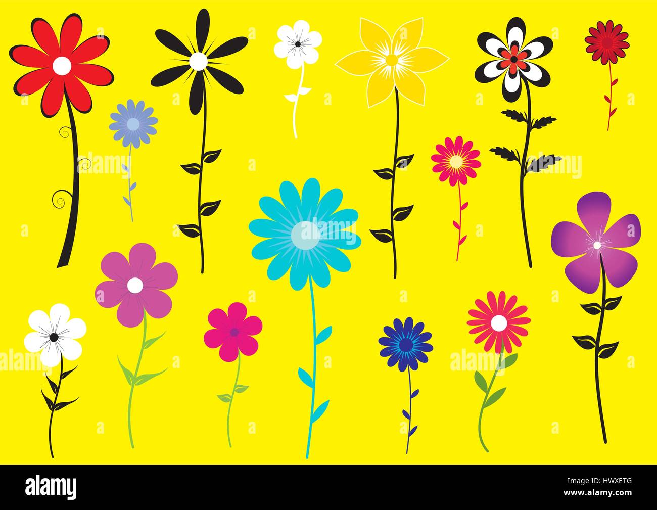 Illustration bright yellow flowers hi-res stock photography and images ...