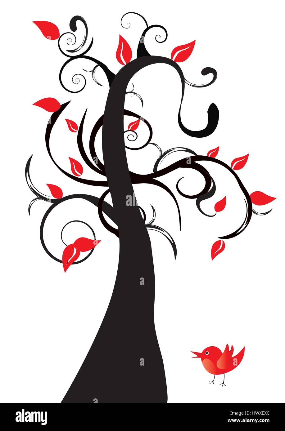 Small bird on trunk Stock Vector Images - Alamy