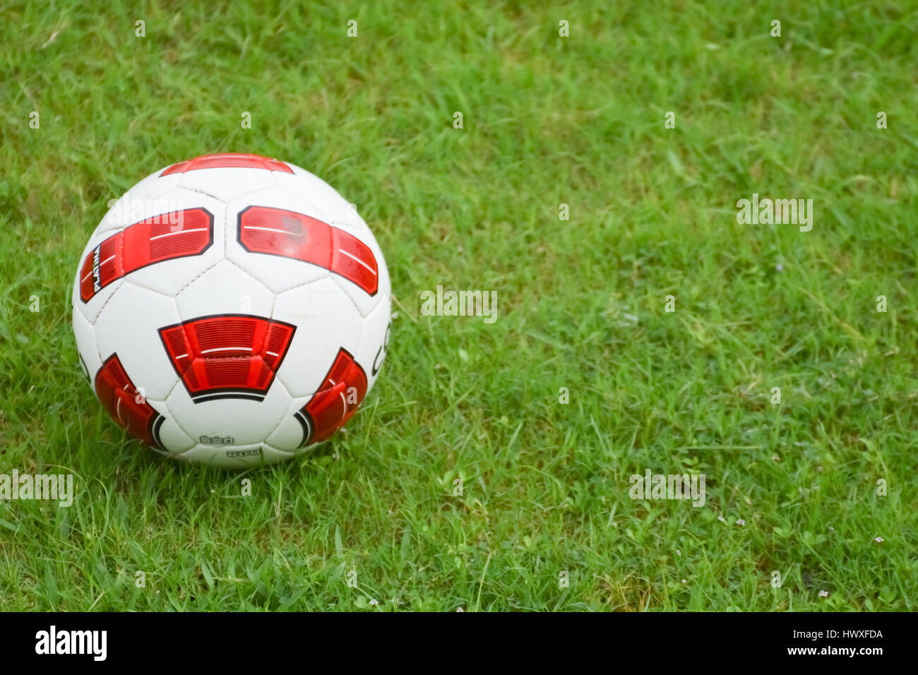 Soccer ball in empty field Stock Photo - Alamy