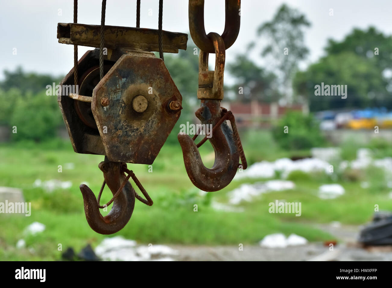 Crane hook is hanging Stock Photo - Alamy