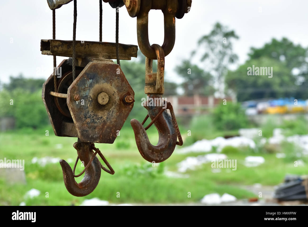 Crane hook is hanging Stock Photo - Alamy