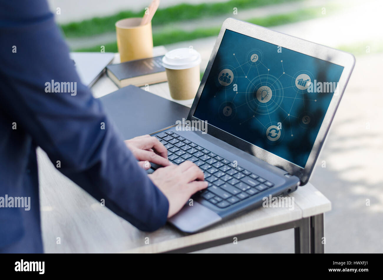 Online business concept. Business woman using computer laptop with ...