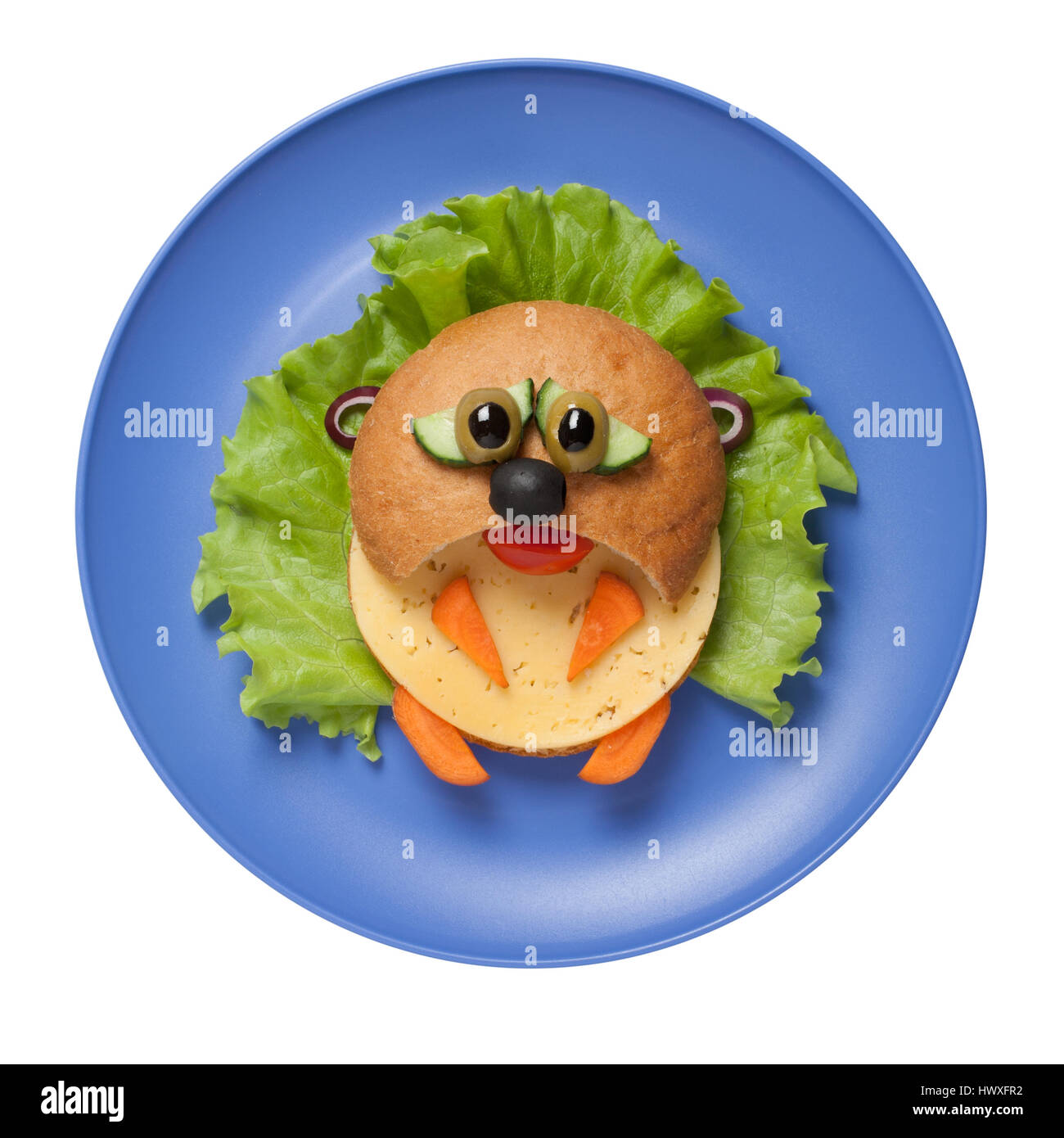 Sad sandwich hamster created on blue plate Stock Photo - Alamy