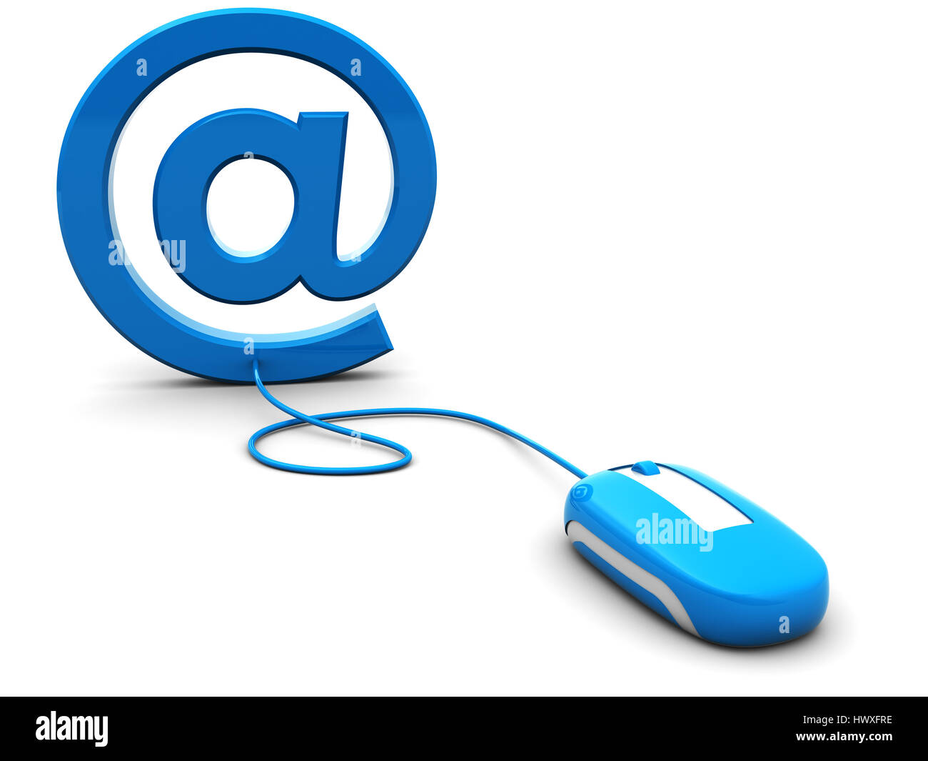 3d illustration of computer mouse connected to email sign Stock Photo ...