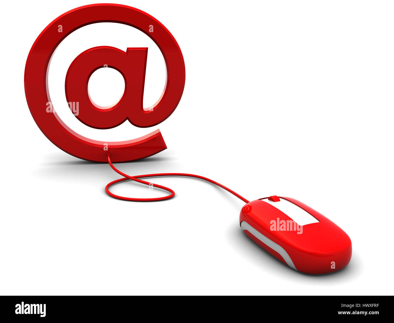3d illustration of computer mouse connected to email sign Stock Photo ...