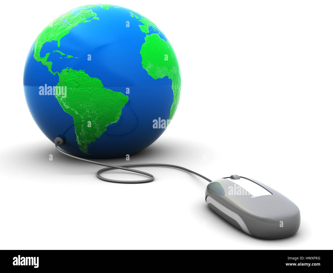 abstract 3d illustration of computer mouse connected to earth globe ...