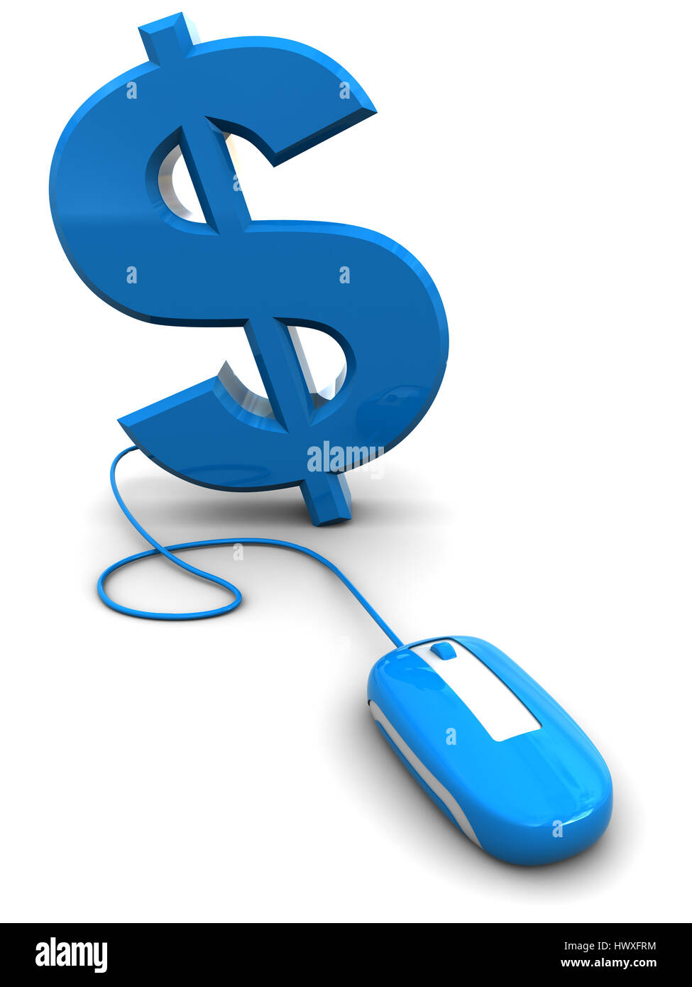 3d illustration of computer mouse connected to dollar sign Stock Photo ...
