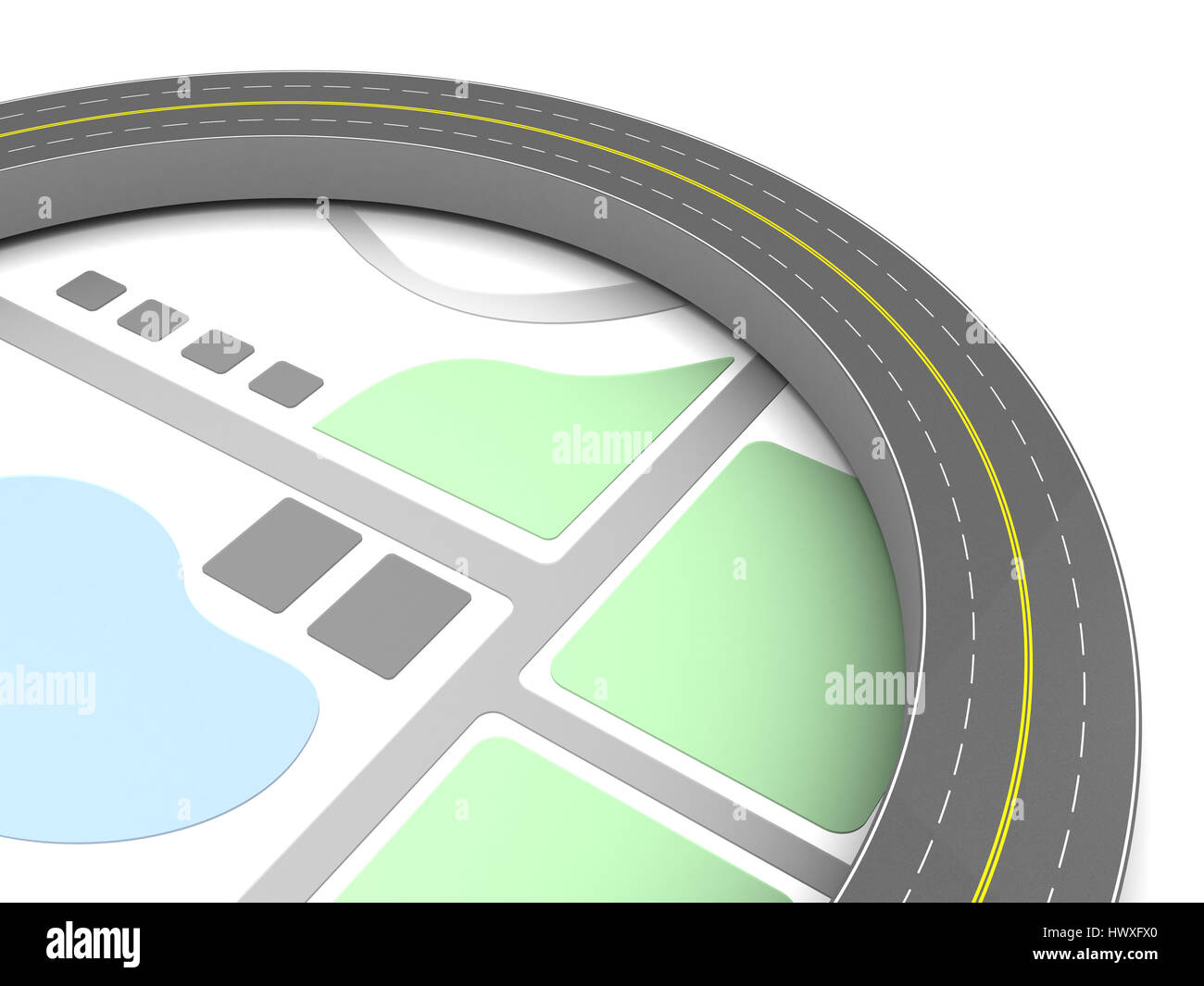 3d illustration of asphalt road around map Stock Photo - Alamy
