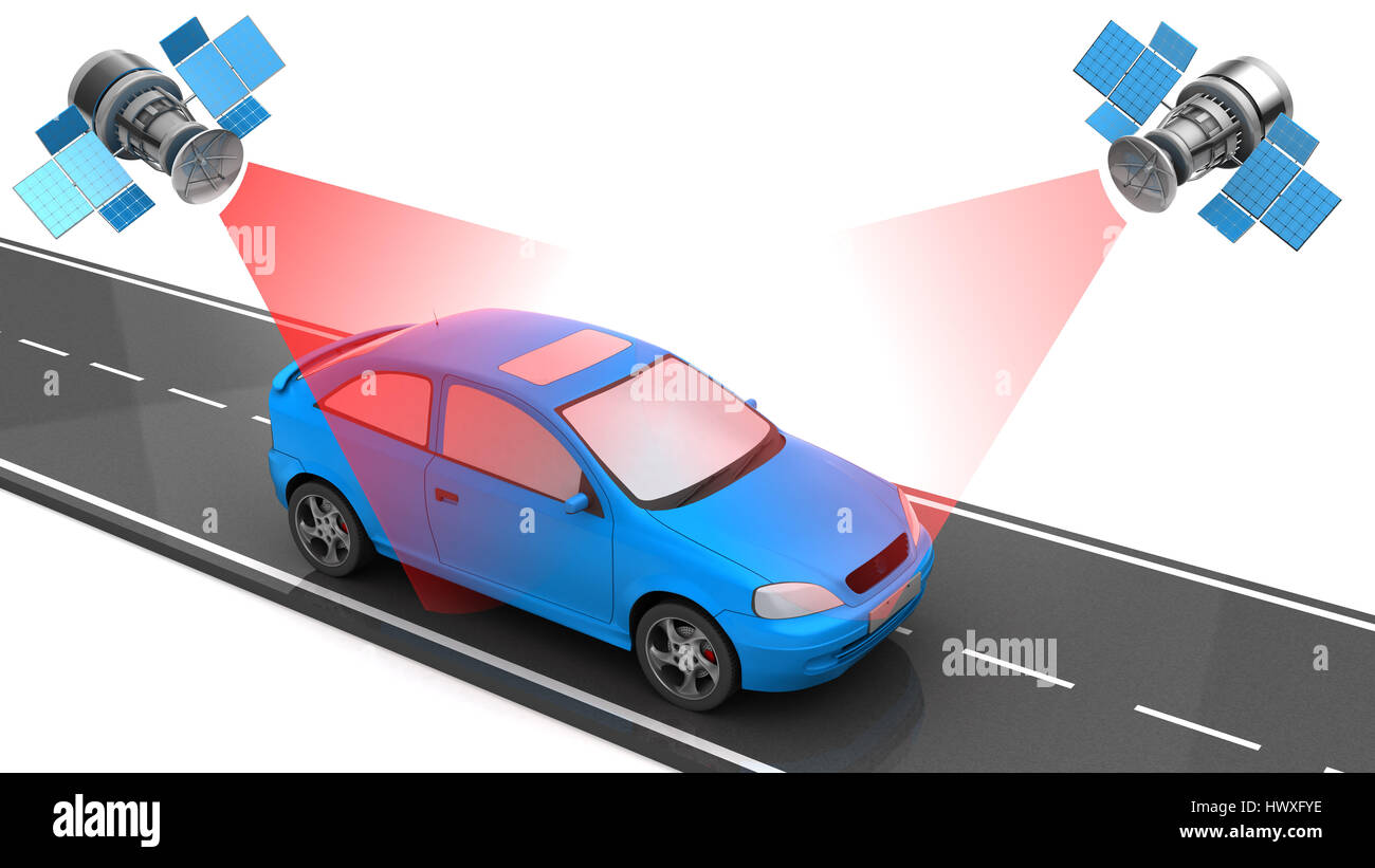 3d illustration of car location tracking with satellites Stock Photo ...