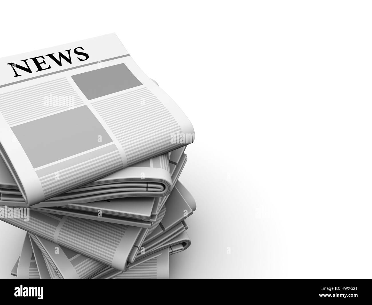 abstract 3d illustration of white background with newspapers at left ...