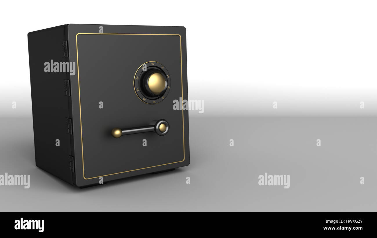 3d illustration of black safe over gray background Stock Photo - Alamy