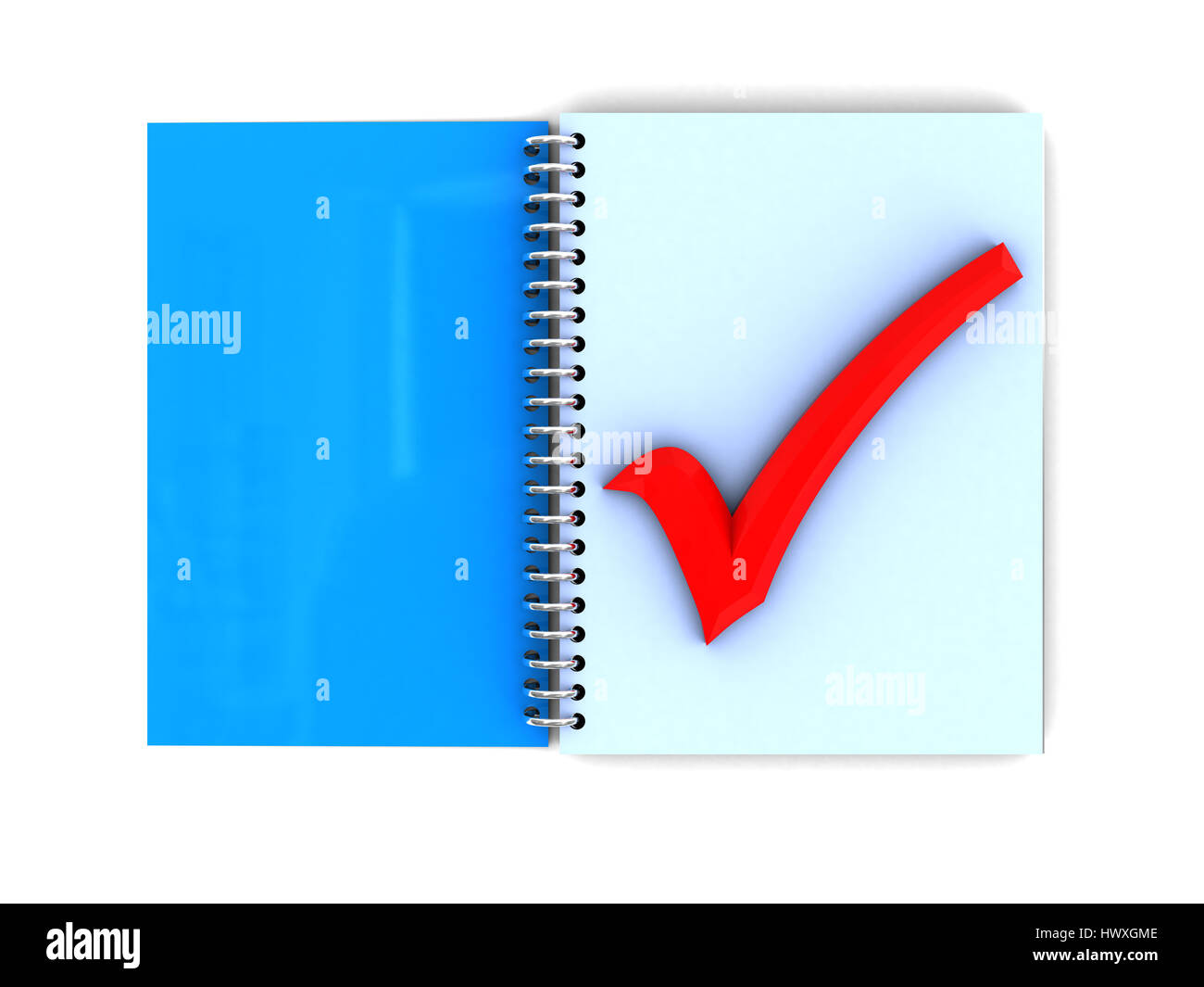 3d illustration of notebook with red check mark Stock Photo - Alamy