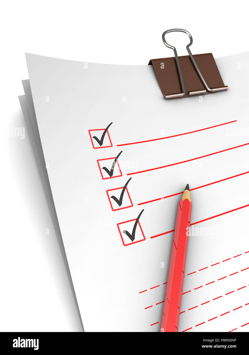 3d illustration of questionnaire with pencil, over white background ...