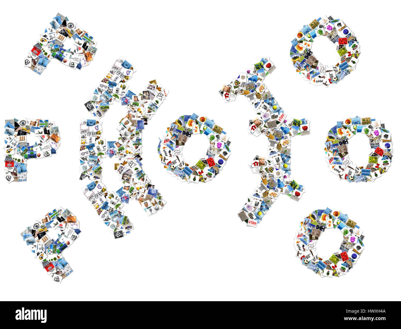 the word photo in pictures on a white background Stock Photo - Alamy