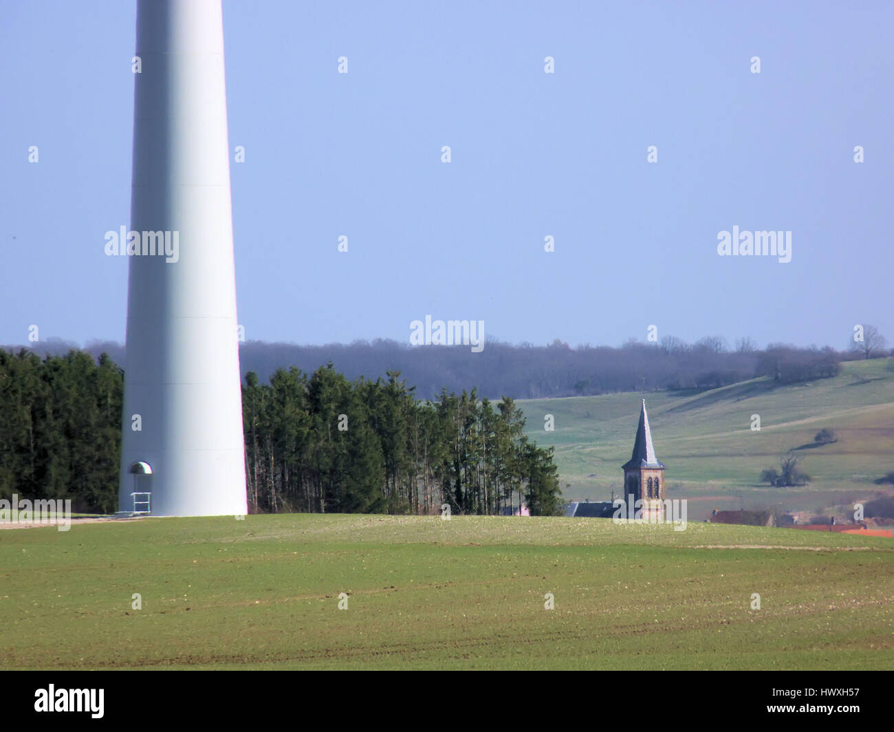 the mast of wind turbine in a rural landscape Stock Photo - Alamy