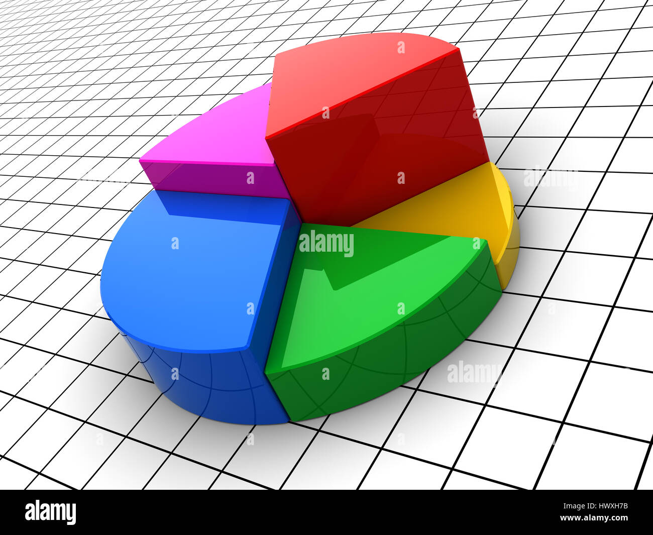 3d illustration of colorful pie chart over white grid background Stock ...