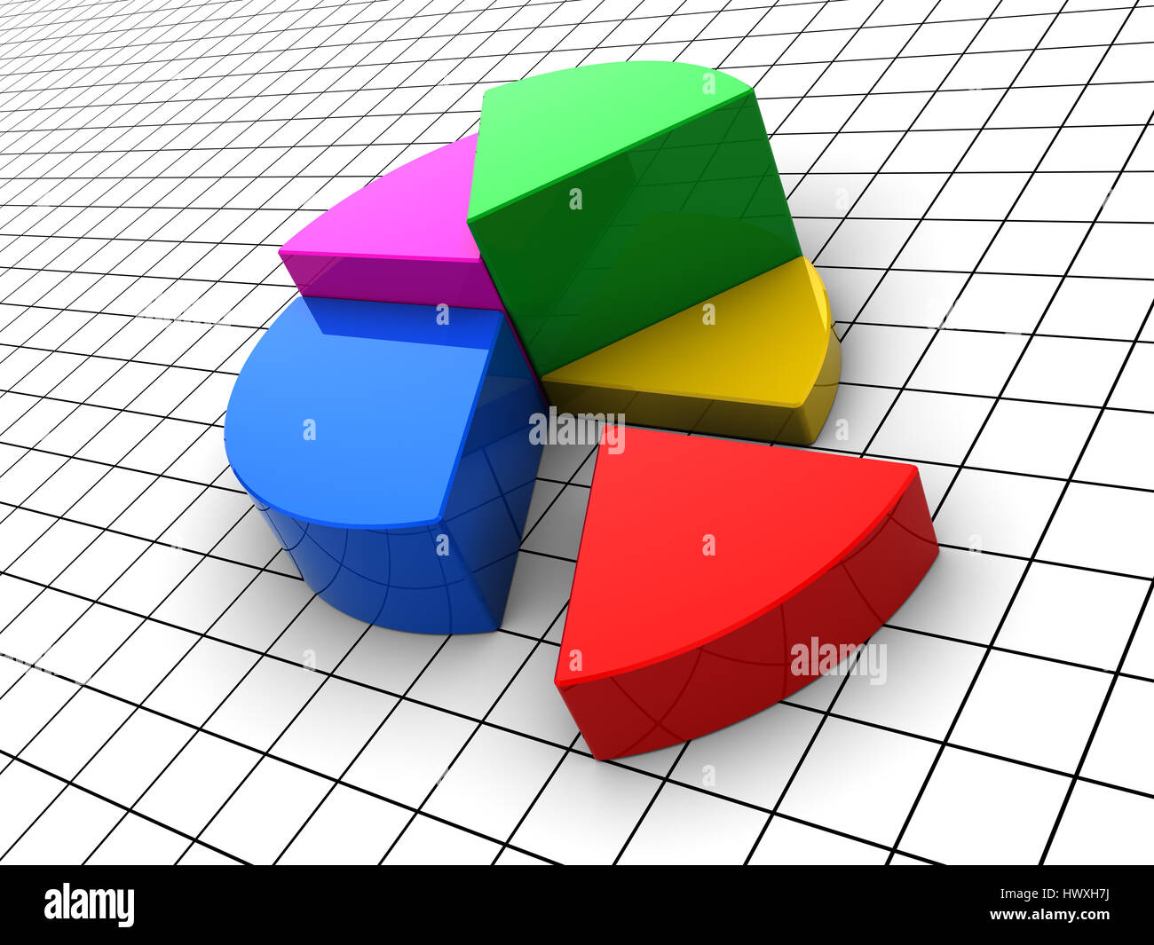 3d illustration of colorful pie chart over white grid background Stock ...